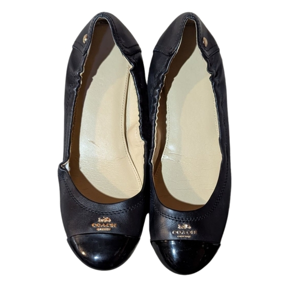 Coach | Shoes | Coach Ballet Flats Bonnie Black Leather Cap Toe Neutral ...